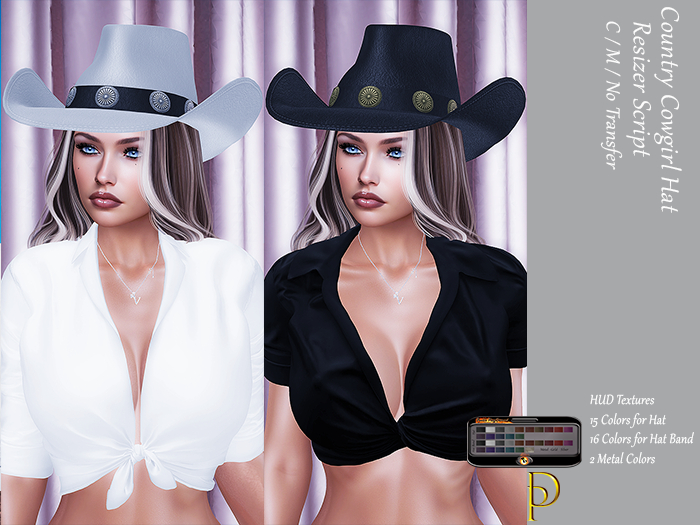 Second Life Marketplace - Cowgirl Country Hat- ~Hud Driven~ Resizer Scripts